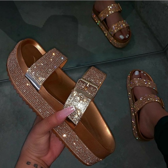 Shoes | Restocked Amara Rosegold Double Band Slide Sandal | Poshmark